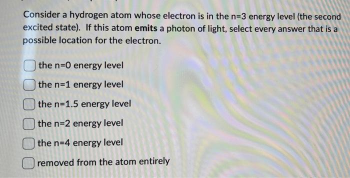 Solved Consider a hydrogen atom whose electron is in the n=3 | Chegg.com