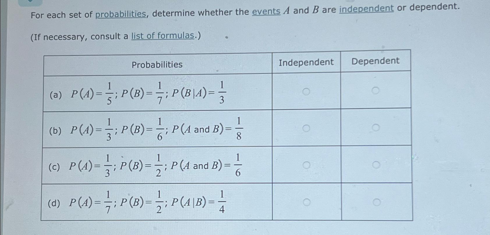 Solved For each set of probabilities, determine whether the | Chegg.com