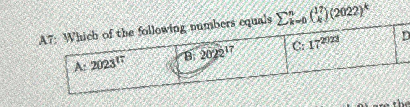 Solved A7: Which of the following numbers equals | Chegg.com