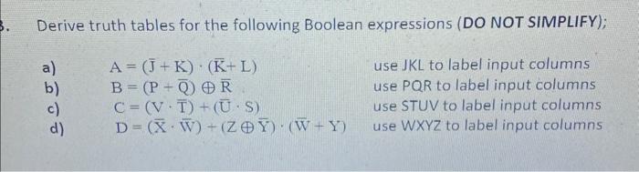 Solved Derive truth tables for the following Boolean | Chegg.com