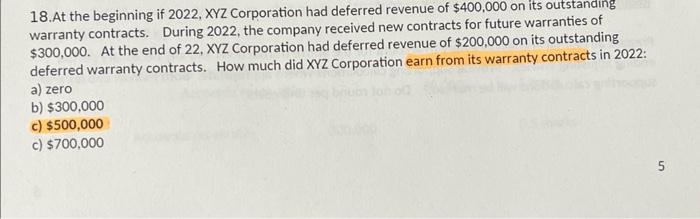 Solved 18. At the beginning if 2022, XYZ Corporation had | Chegg.com