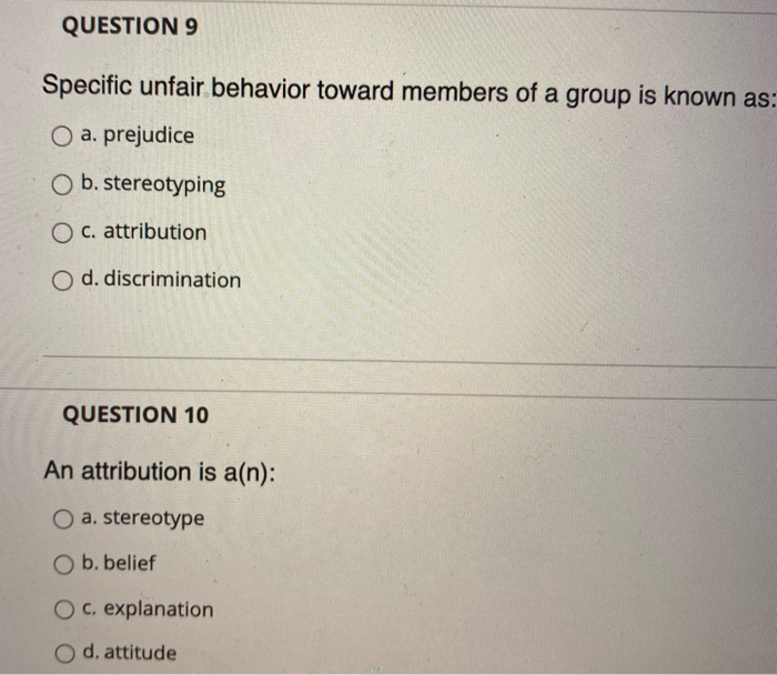 Solved QUESTION 9 Specific unfair behavior toward members of | Chegg.com