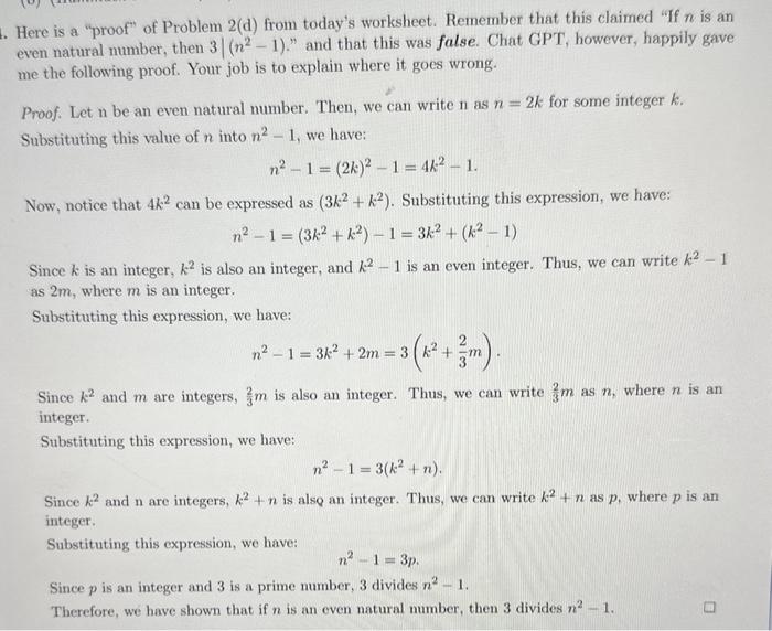 Solved Here is a "proof" of Problem 2(d) from today's | Chegg.com