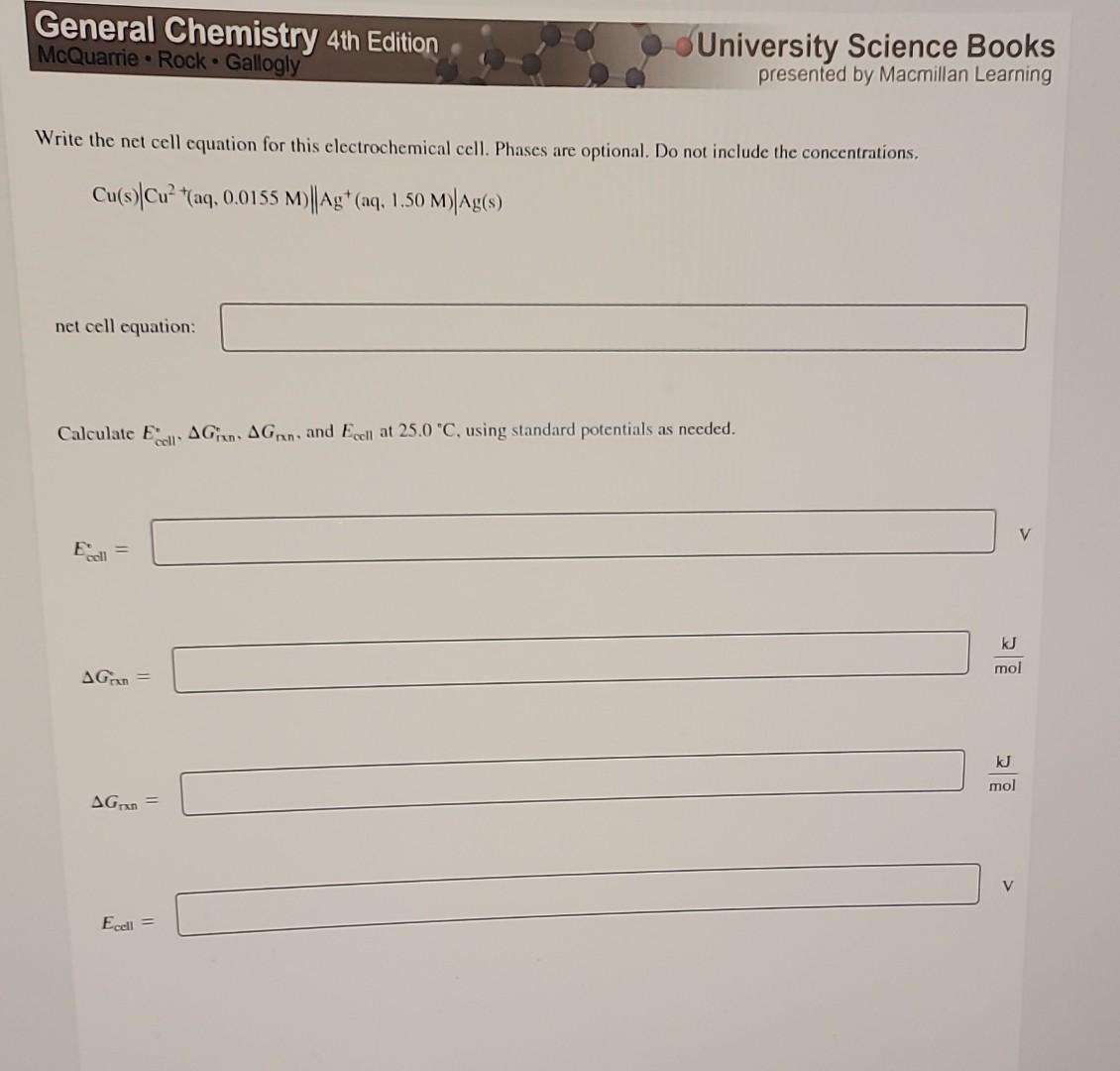 Solved Write the net cell equation for this electrochemical | Chegg.com