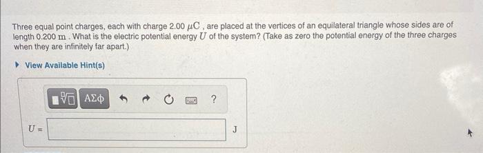 Solved Three equal point charges, each with charge 2.00μC, | Chegg.com