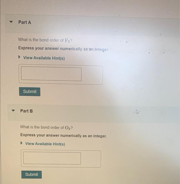 Part A What is the bond order of F2? Express your | Chegg.com