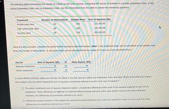 Solved The following table summarizes the results of a study | Chegg.com