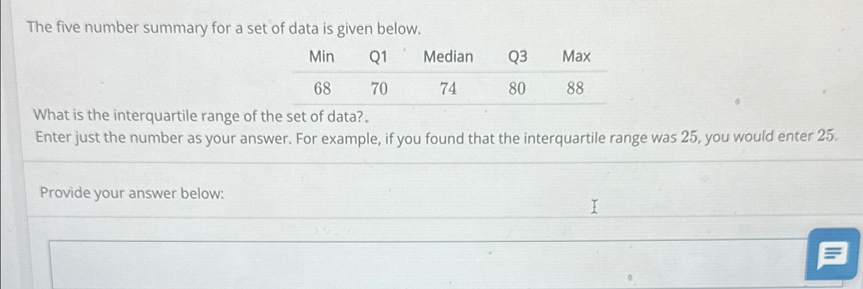 Solved The five number summary for a set of data is given | Chegg.com