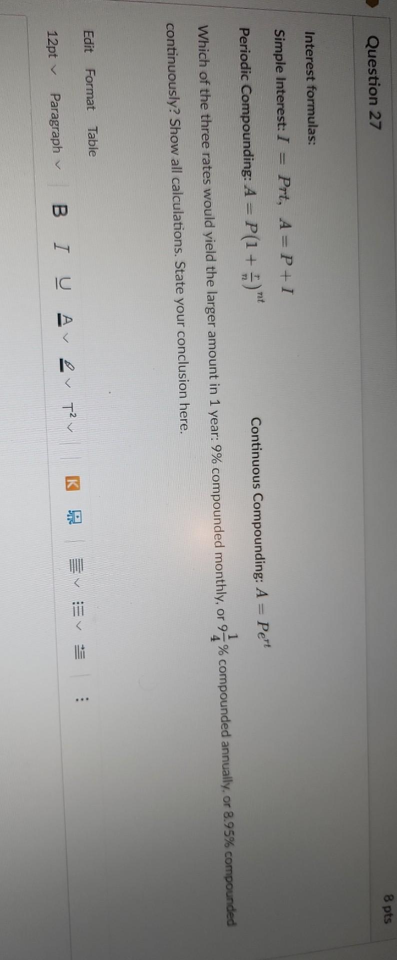 Solved 8 pts Question 27 Interest formulas: Simple interest: | Chegg.com