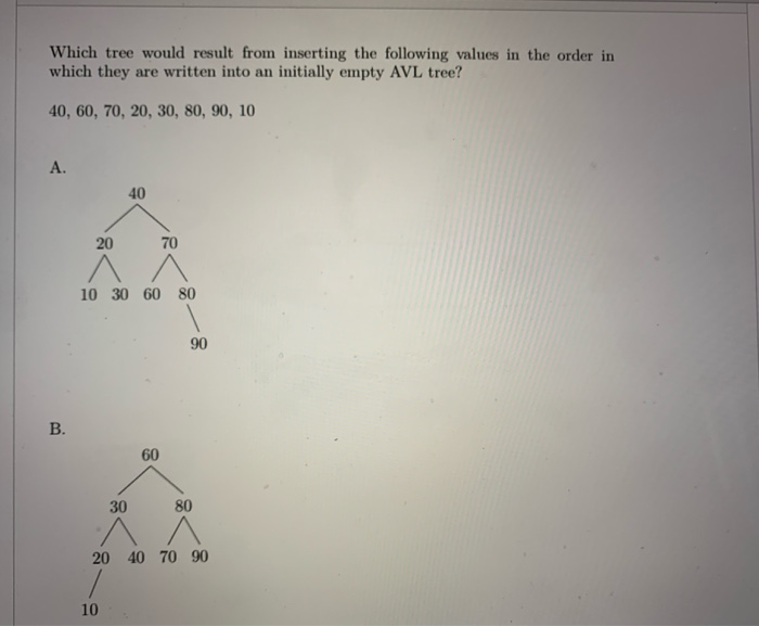 Solved Which tree would result from inserting the following | Chegg.com