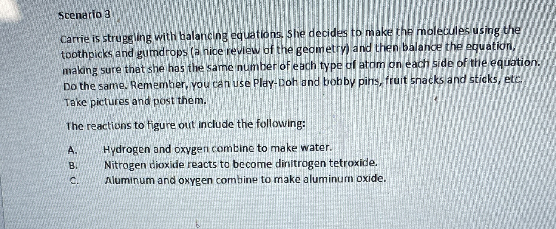 Solved Scenario 3Carrie is struggling with balancing | Chegg.com