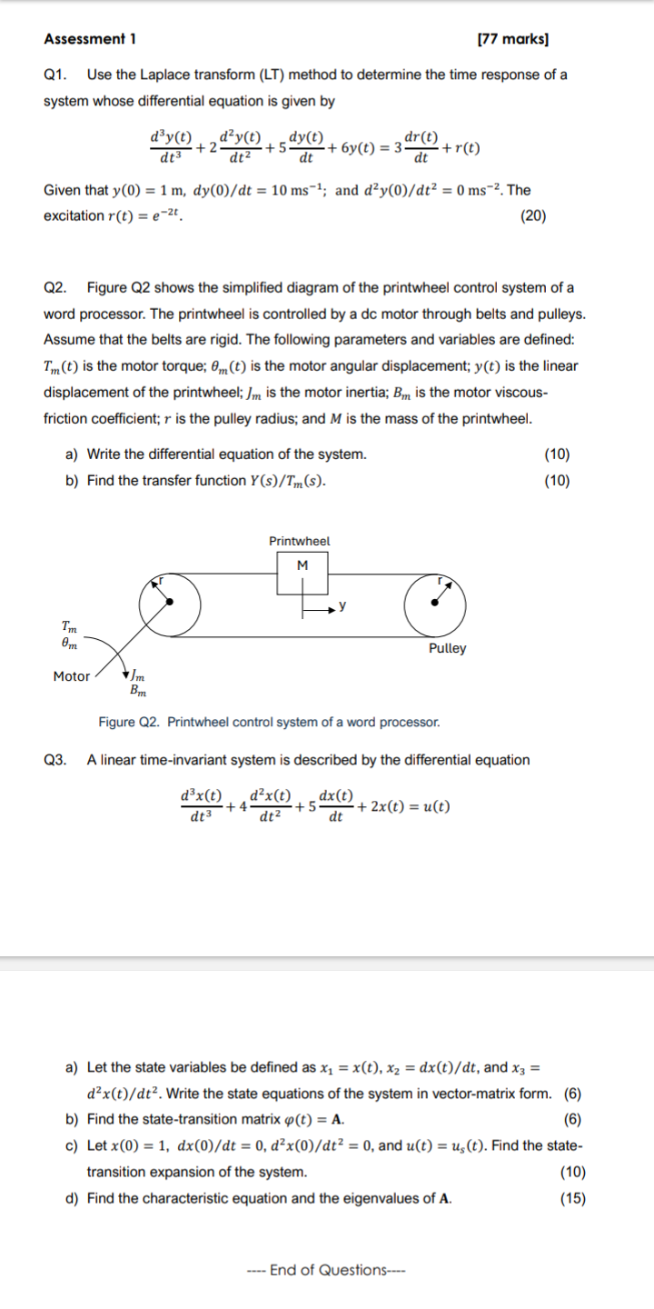 Solved Assessment 1[77 ﻿marks]Q1. ﻿Use the Laplace transform | Chegg.com