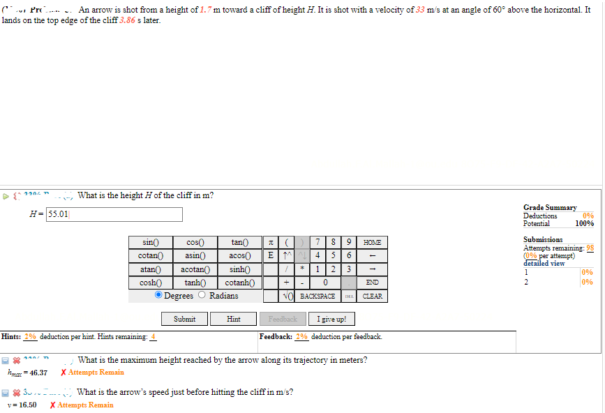 Solved (- . ﻿Prc ..... .. ﻿An arrow is shot from a height of | Chegg.com