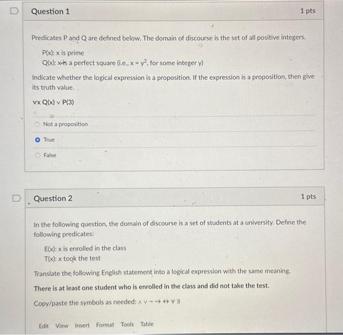 Solved In the following question, the domain of discourse is | Chegg.com