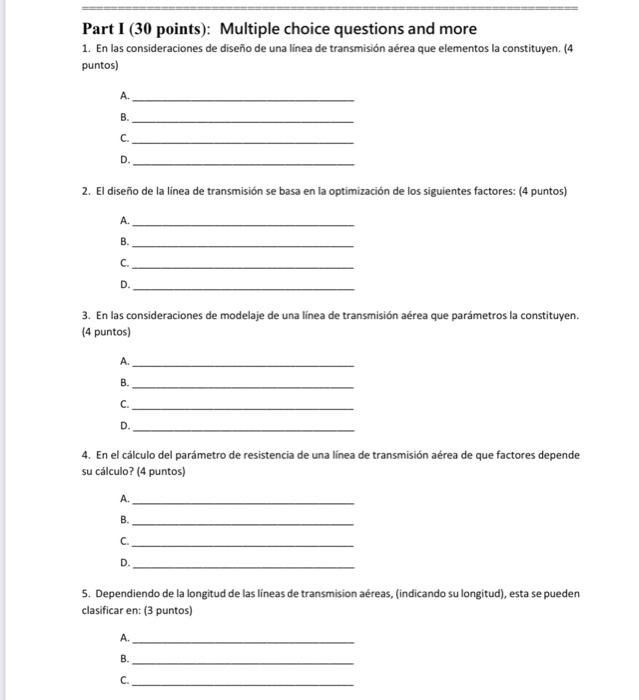 Solved Part I (30 points): Multiple choice questions and | Chegg.com