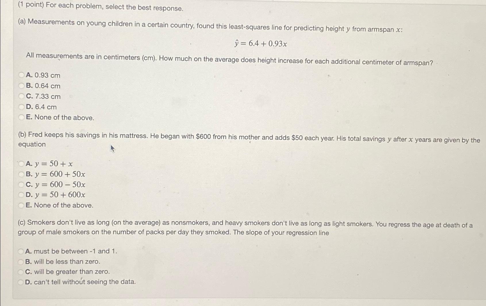 Solved (1 ﻿point) ﻿For each problem, select the best | Chegg.com