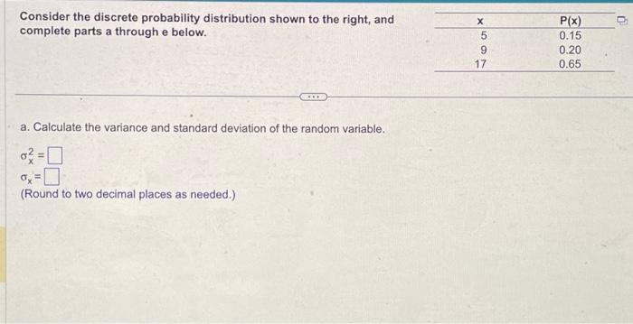 Solved Consider the discrete probability distribution shown | Chegg.com