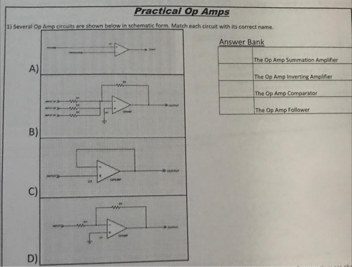 Solved Several Op Amp circuits are shown below in schematic | Chegg.com