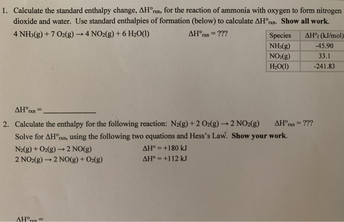 Solved 1. Calculate the standard enthalpy change, AHºrn, for | Chegg.com