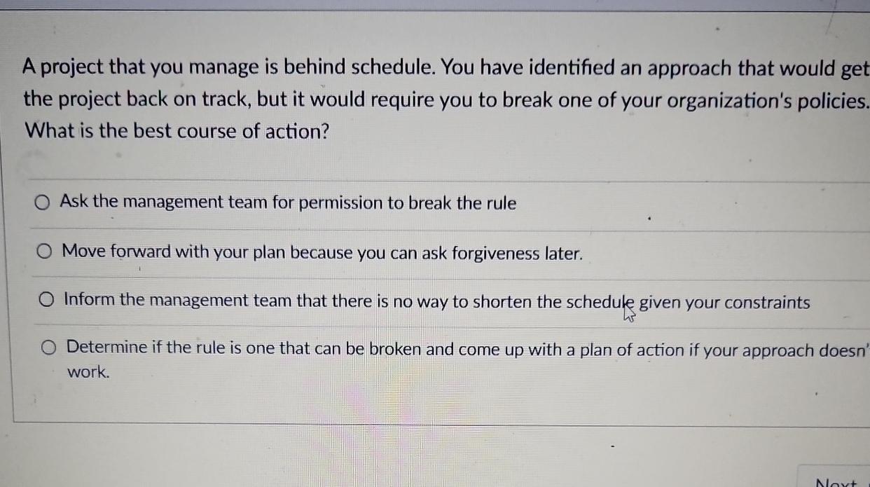 Solved A project that you manage is behind schedule. You | Chegg.com