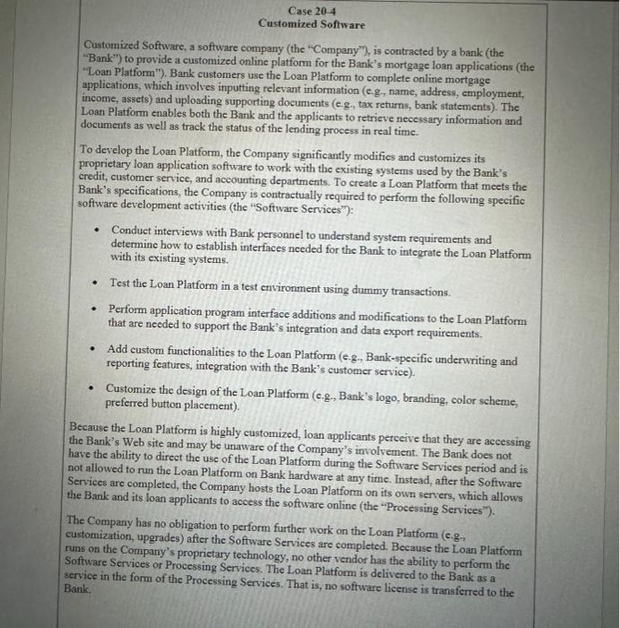 Solved Case 20-4 Customized Software Customized Software, a | Chegg.com