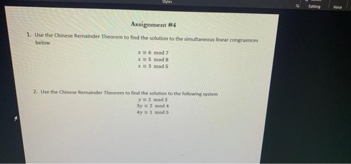 Solved Styles Editing Voice Assignment #4 1. Use the Chinese | Chegg.com
