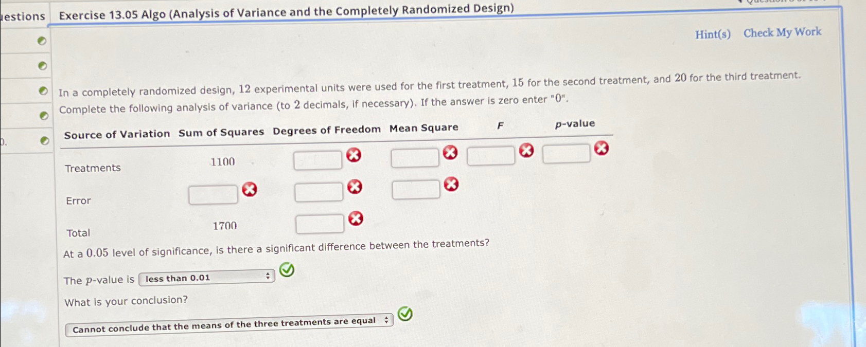 Solved Exercise 13.05 ﻿Algo (Analysis of Variance and the | Chegg.com
