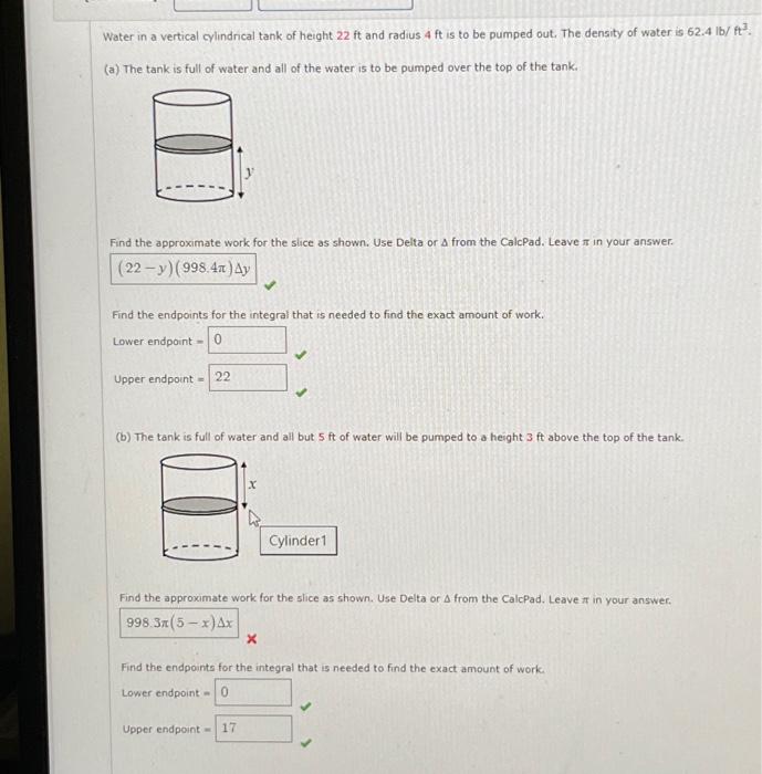 Solved Water in a vertical cylindrical tank of height 22 ft | Chegg.com