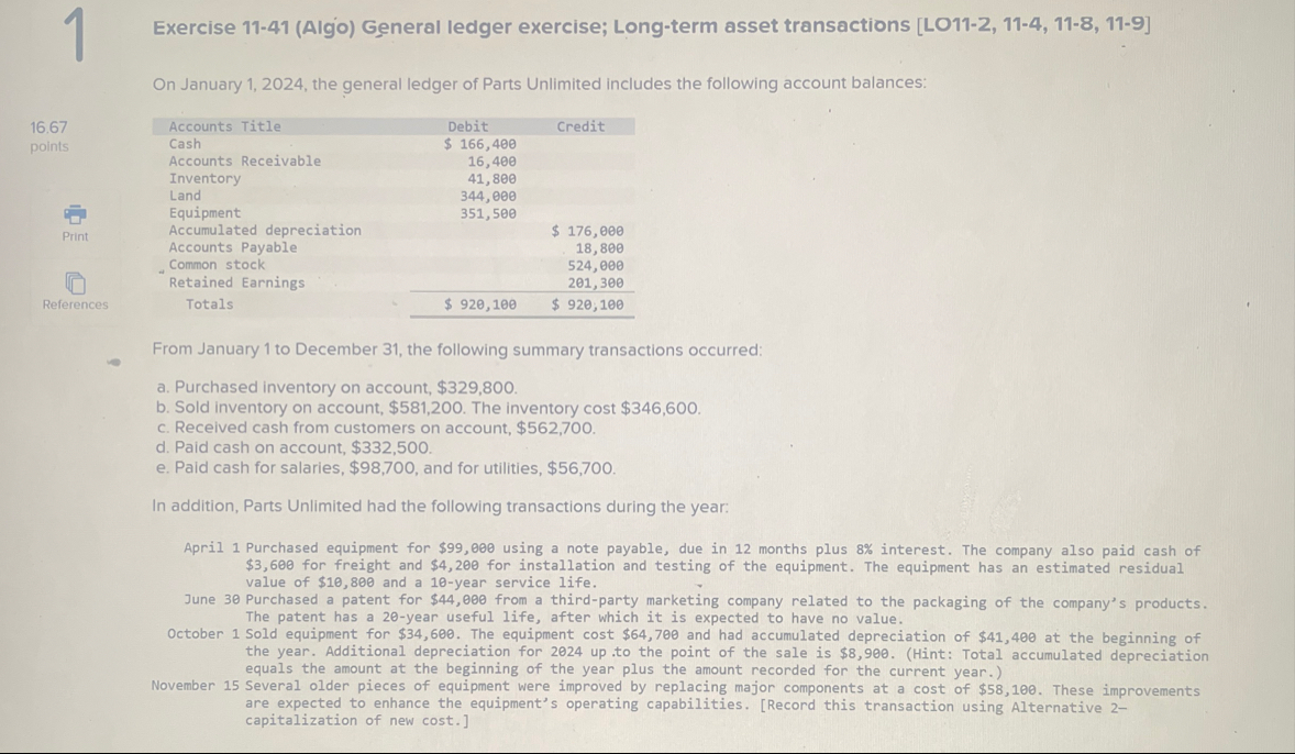 Solved 1Exercise 11-41 (Algo) ﻿General ledger exercise; | Chegg.com