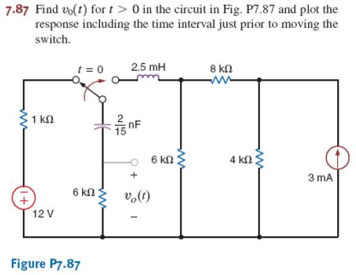 Solved Find V0(t) for t > 0 in the circuit in Fig. P7.87 and | Chegg.com