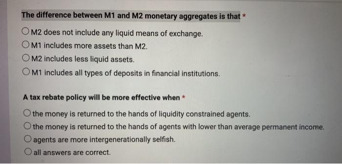 Solved The difference between M1 and M2 monetary aggregates | Chegg.com