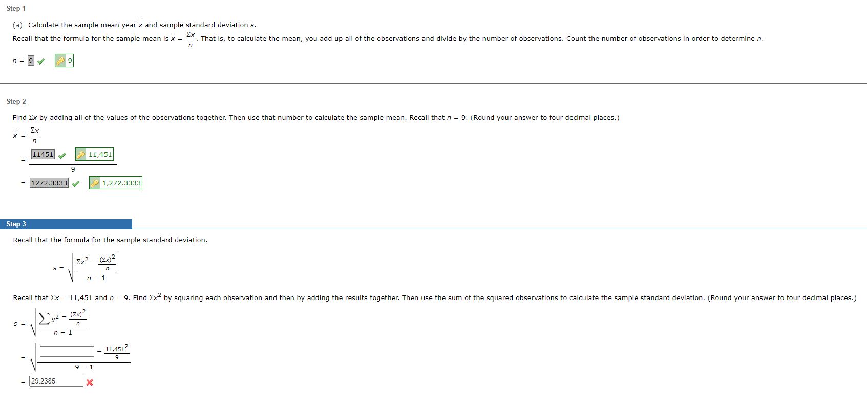 (a) ﻿Calculate the sample mean year x‾ ﻿and sample | Chegg.com