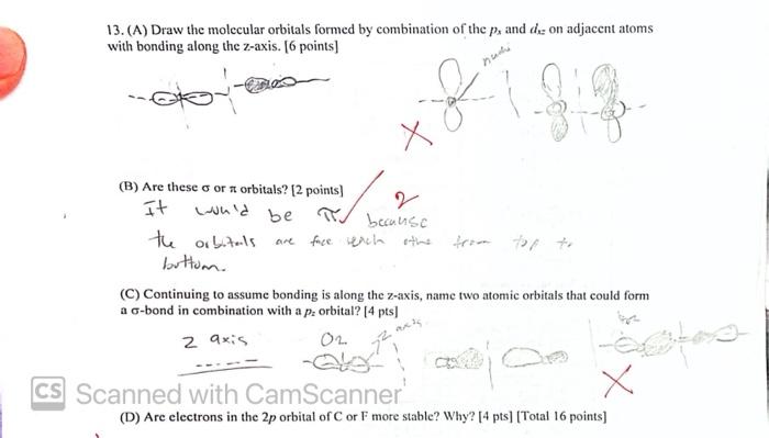 Solved 13 A Draw The Molecular Orbitals Formed By