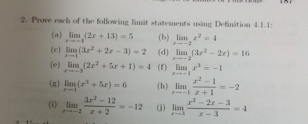 Solved -2 2. Prove each of the following limit statements | Chegg.com