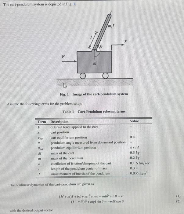 Solved The cart-pendulum system is depicted in Fig. I. Fig. | Chegg.com