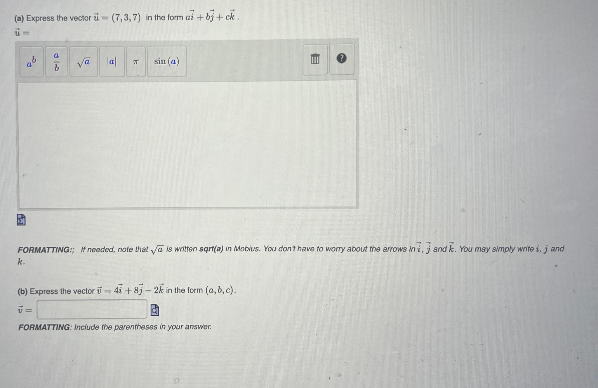 Solved (a) ﻿Express the vector vec(u)=(7,3,7) ﻿in the form | Chegg.com