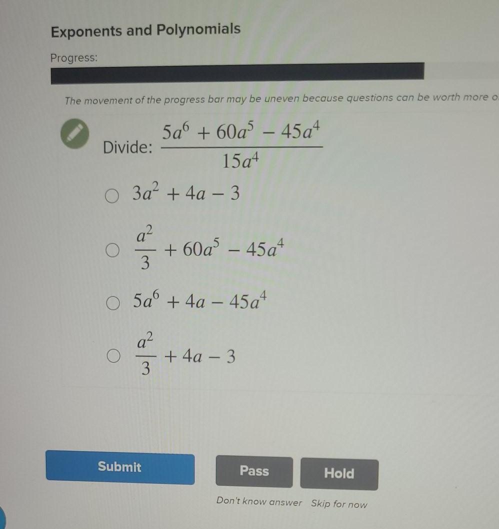 Solved Exponents and Polynomials Progress: The movement of | Chegg.com