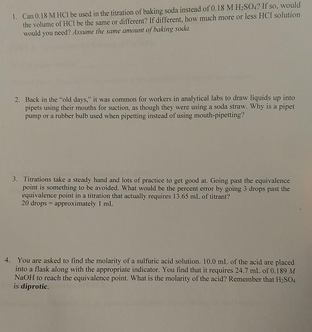 Solved 1. Can 0.18 M HCl be used in the titration of baking | Chegg.com