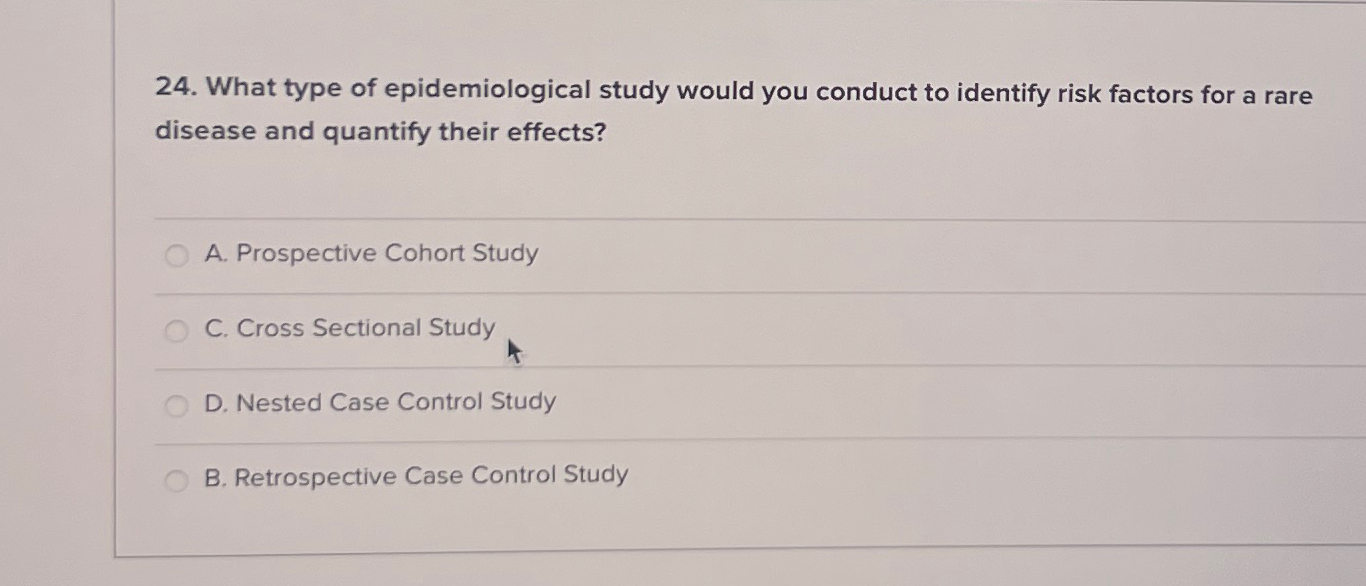 Solved What type of epidemiological study would you conduct | Chegg.com