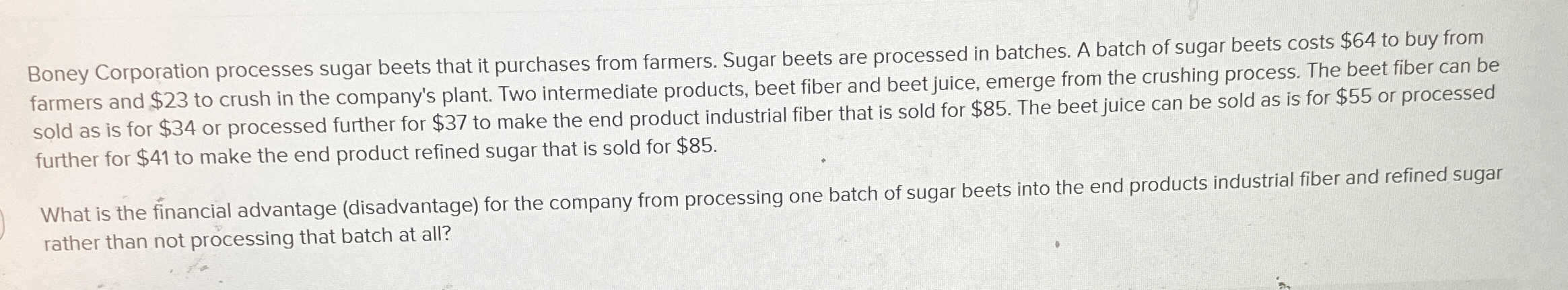 Solved Boney Corporation processes sugar beets that it | Chegg.com