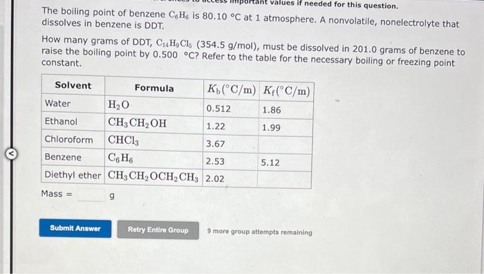 Solved The boiling point of benzene C6H6 is 80.10∘C at 1 | Chegg.com