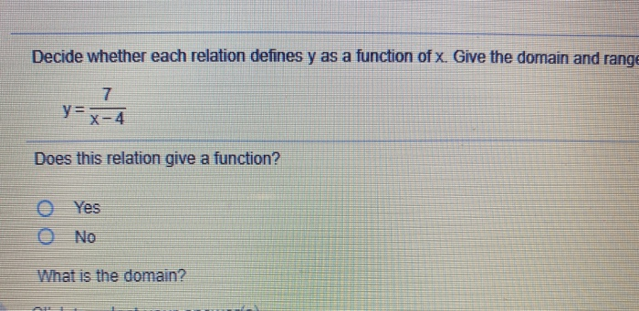 Solved Decide whether each relation defines y as a function | Chegg.com