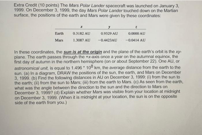 Solved Extra Credit (10 points) The Mars Polar Lander | Chegg.com