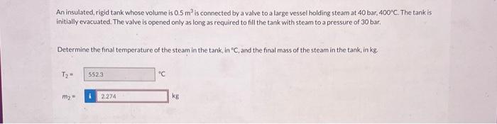 Solved An insulated, rigid tank whose volume is 0.5 m3 is | Chegg.com