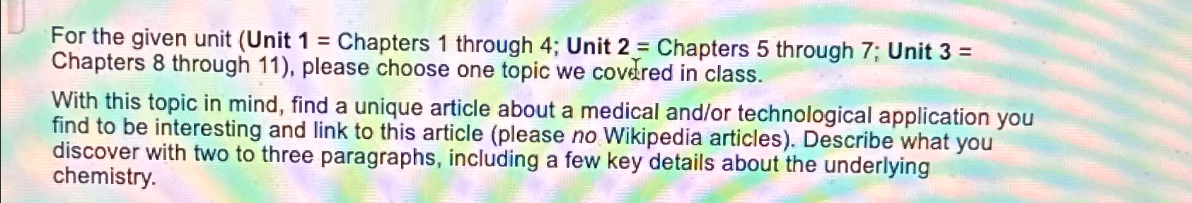 Solved For the given unit (Unit 1 = ﻿Chapters 1 ﻿through 4; | Chegg.com