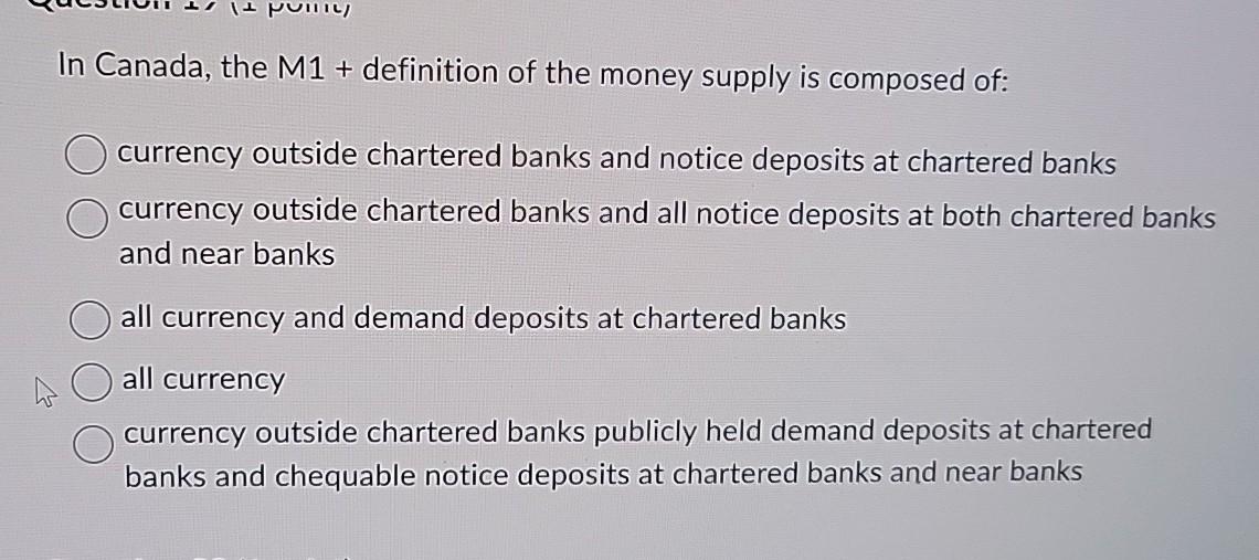 Solved In Canada, the M1 + ﻿definition of the money supply | Chegg.com