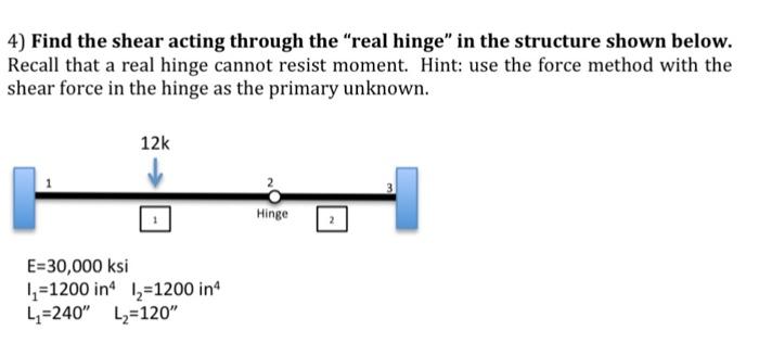 Solved 4) Find the shear acting through the "real hinge" in | Chegg.com