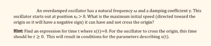 Solved An overdamped oscillator has a natural frequency ω | Chegg.com