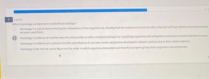 Solved 2 points Why is homology so important in evolutionary | Chegg.com