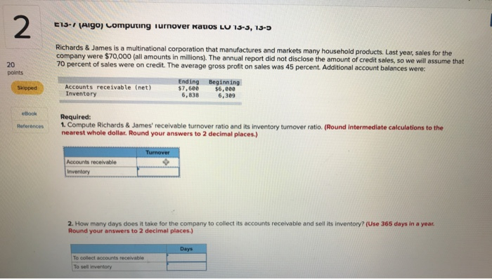 Solved E13-(Algo) computing Turnover RauoS LU 13-3, 13- | Chegg.com